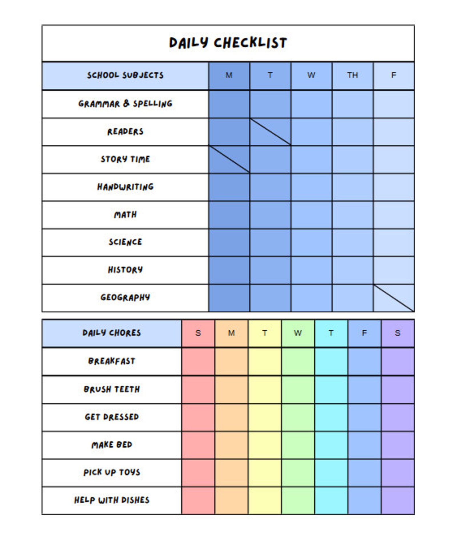 Kids Chore Chart, Homeschool Daily Checklist, Daily Homeschool ...