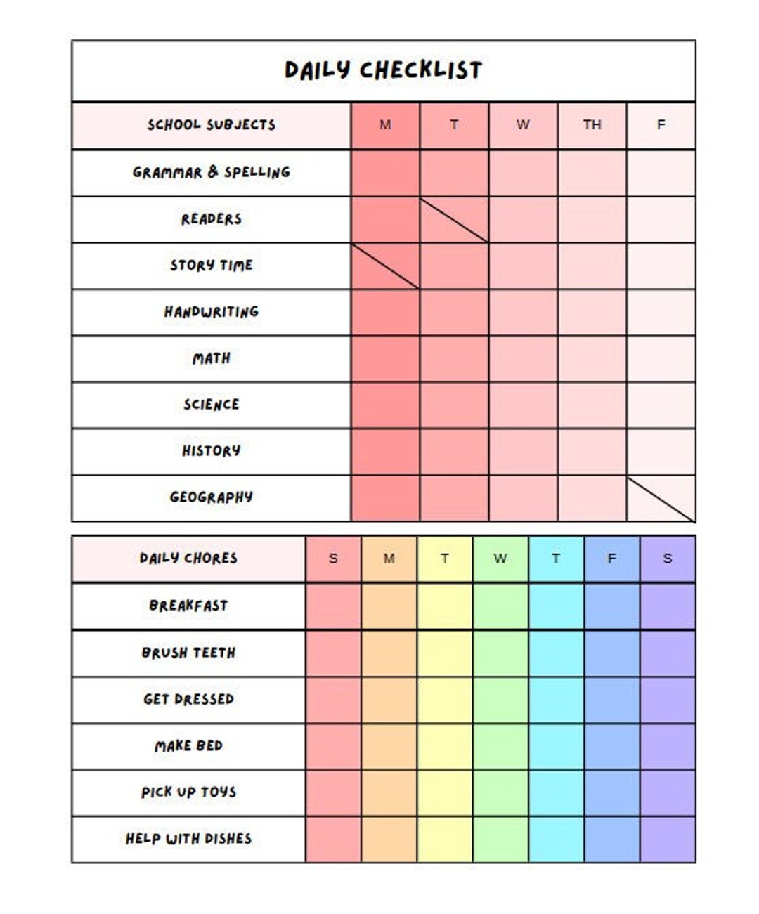 Kids Chore Chart, Homeschool Daily Checklist, Daily Homeschool ...
