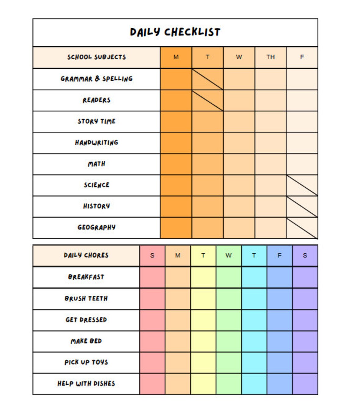 Kids Chore Chart, Homeschool Daily Checklist, Daily Homeschool ...
