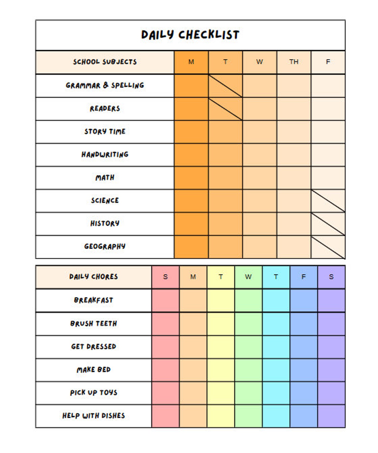Kids Chore Chart, Homeschool Daily Checklist, Daily Homeschool ...