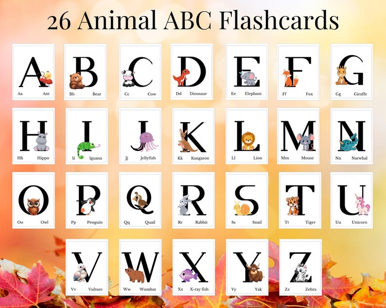 Printable Animal ABC Flashcards for Kids Educational Alphabet Flash ...