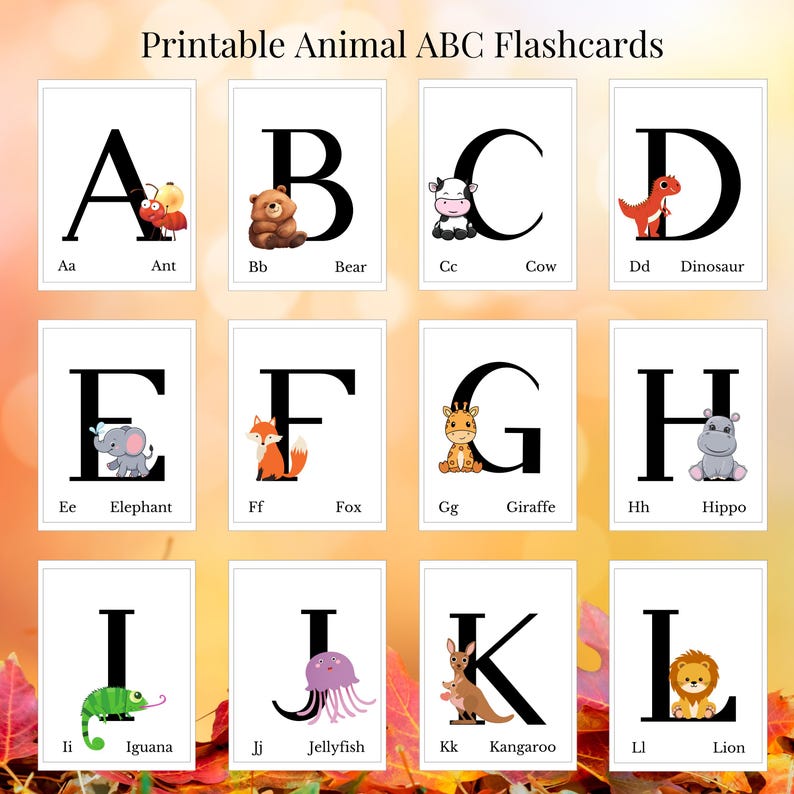 Printable Animal ABC Flashcards for Kids Educational Alphabet Flash ...