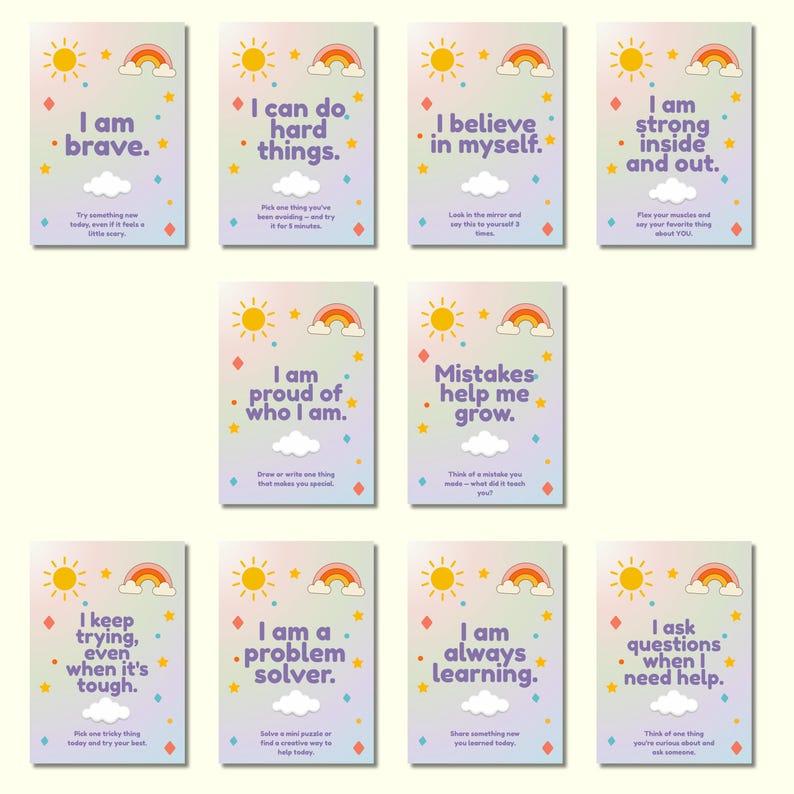Printable Kids Affirmation Cards – 30 Positive Mindset Prompts for ...