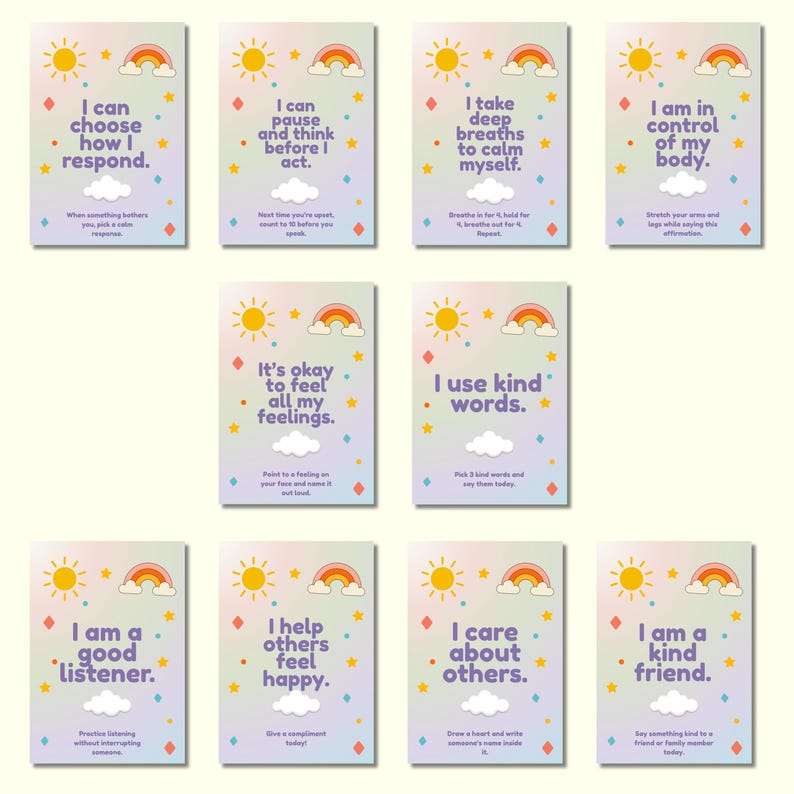 Printable Kids Affirmation Cards – 30 Positive Mindset Prompts for ...