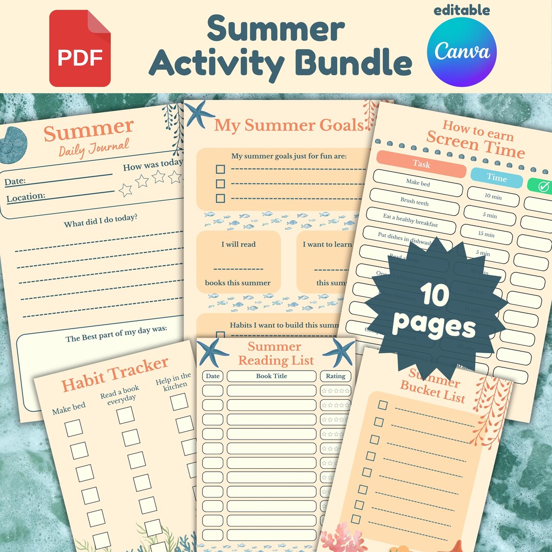 Kids Summer Activity Bundle Printable + Canva Template | Daily Chores ...
