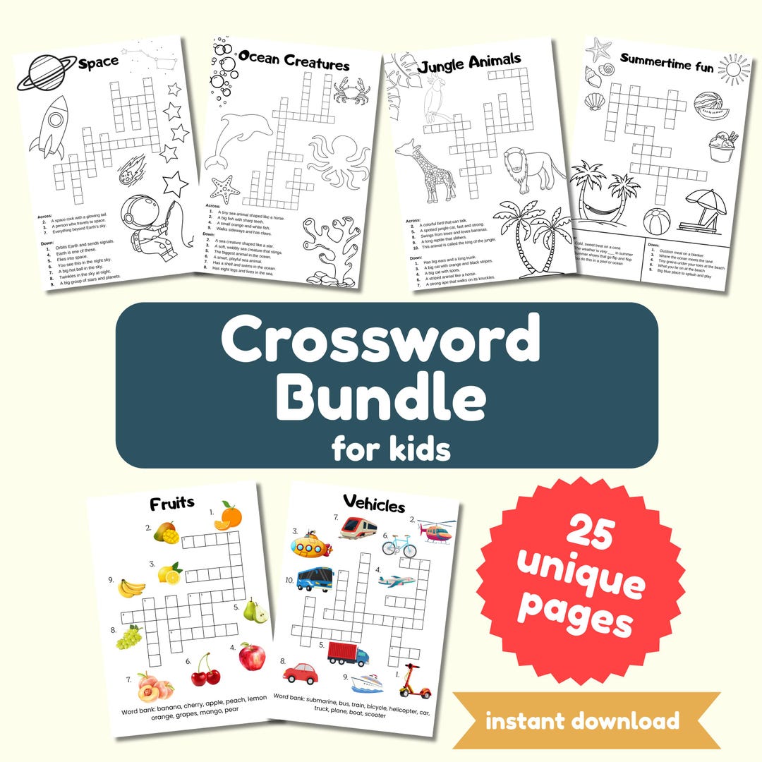 25 Printable Crossword Puzzles for Kids – Educational & Fun Activity ...