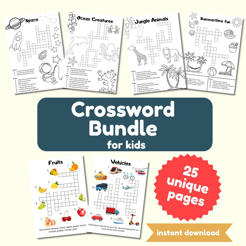25 Printable Crossword Puzzles for Kids – Educational & Fun Activity ...