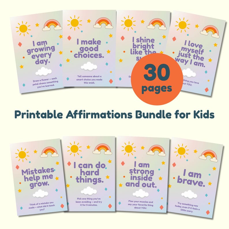Printable Kids Affirmation Cards – 30 Positive Mindset Prompts for ...