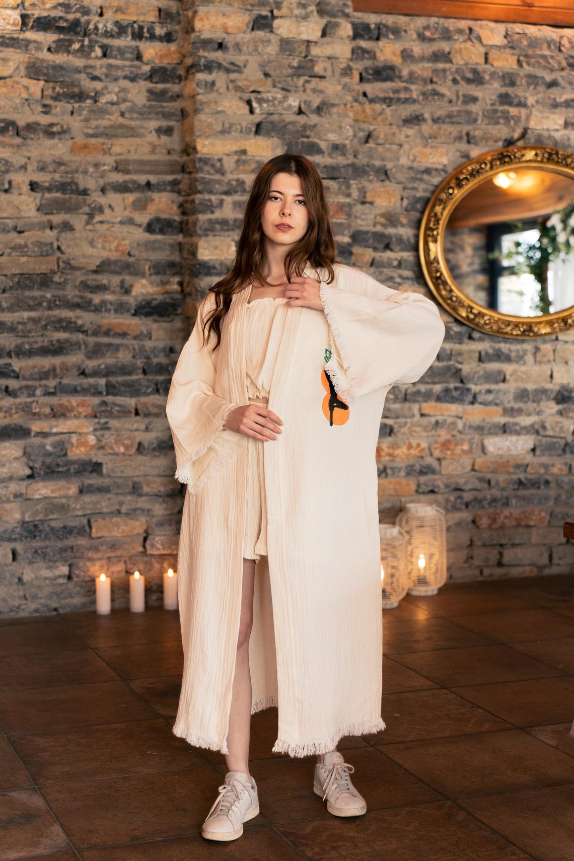 Ecru Tree & Sun Yoga Flow Kimono Robe - Rooted Flow Spirit, Balance ...