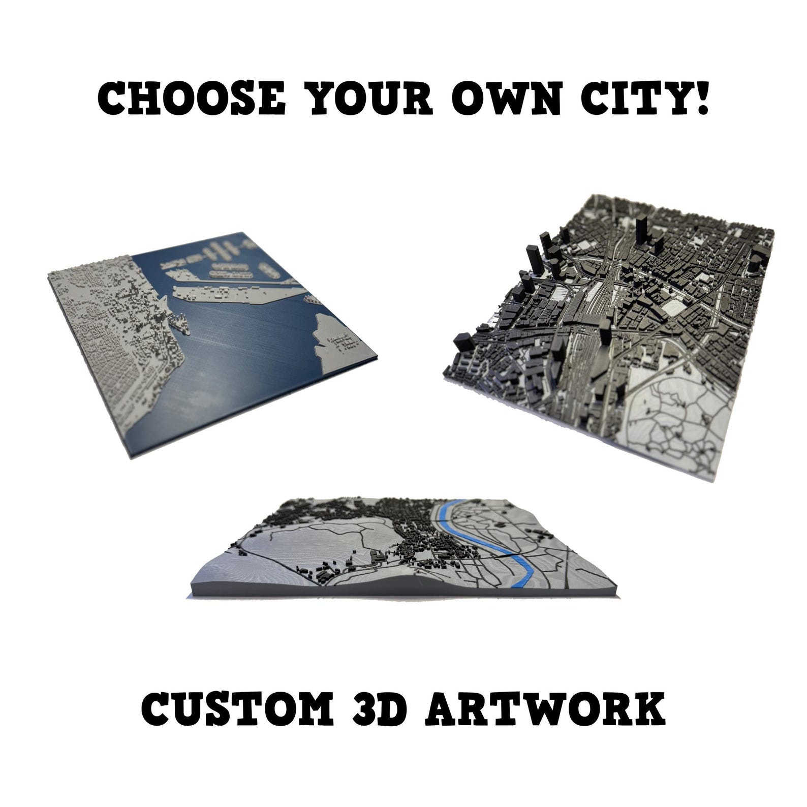 Custom 3D Printed City Map Minimalist Cityscape Artwork Own Your ...
