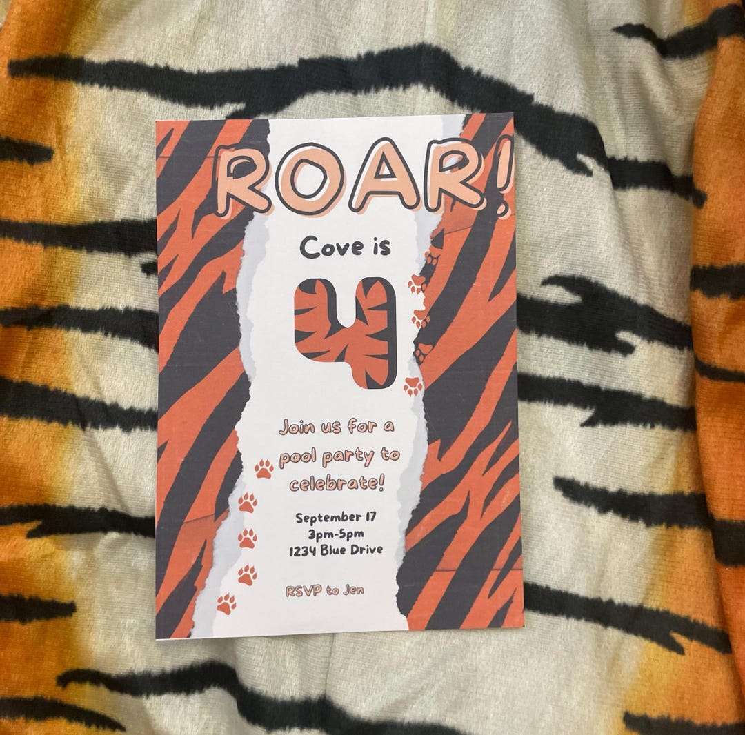 Tiger Four Year Old Party Invitation Template - Etsy