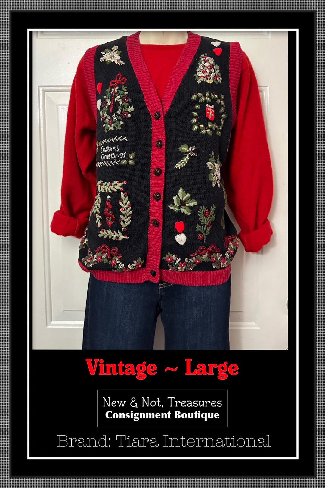 Vintage Ugly TIARA Heirloom Collectibles Christmas Sweater Vest Size ...