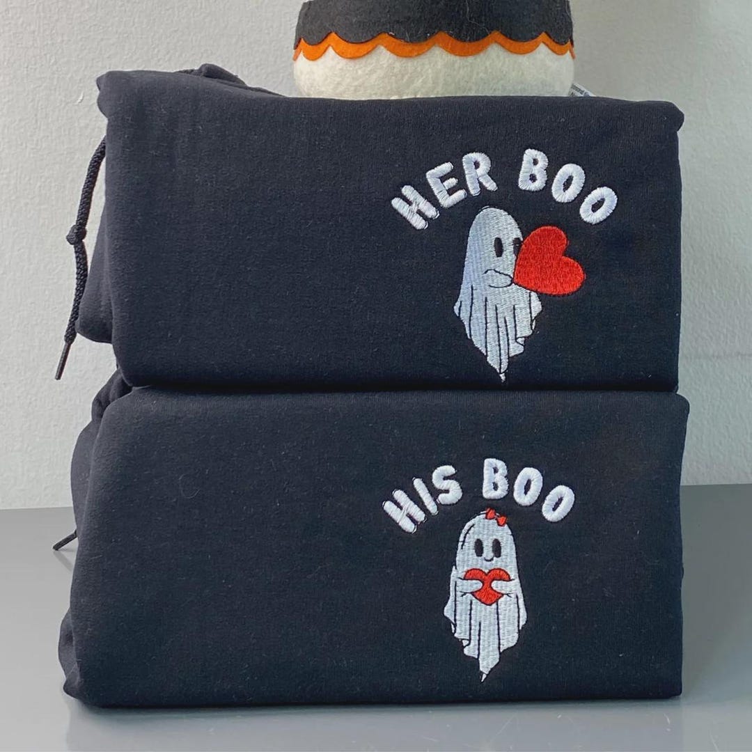 Custom Embroidered His Boo & Her Boo Ghost Couple Hoodies | Cute Ghost ...