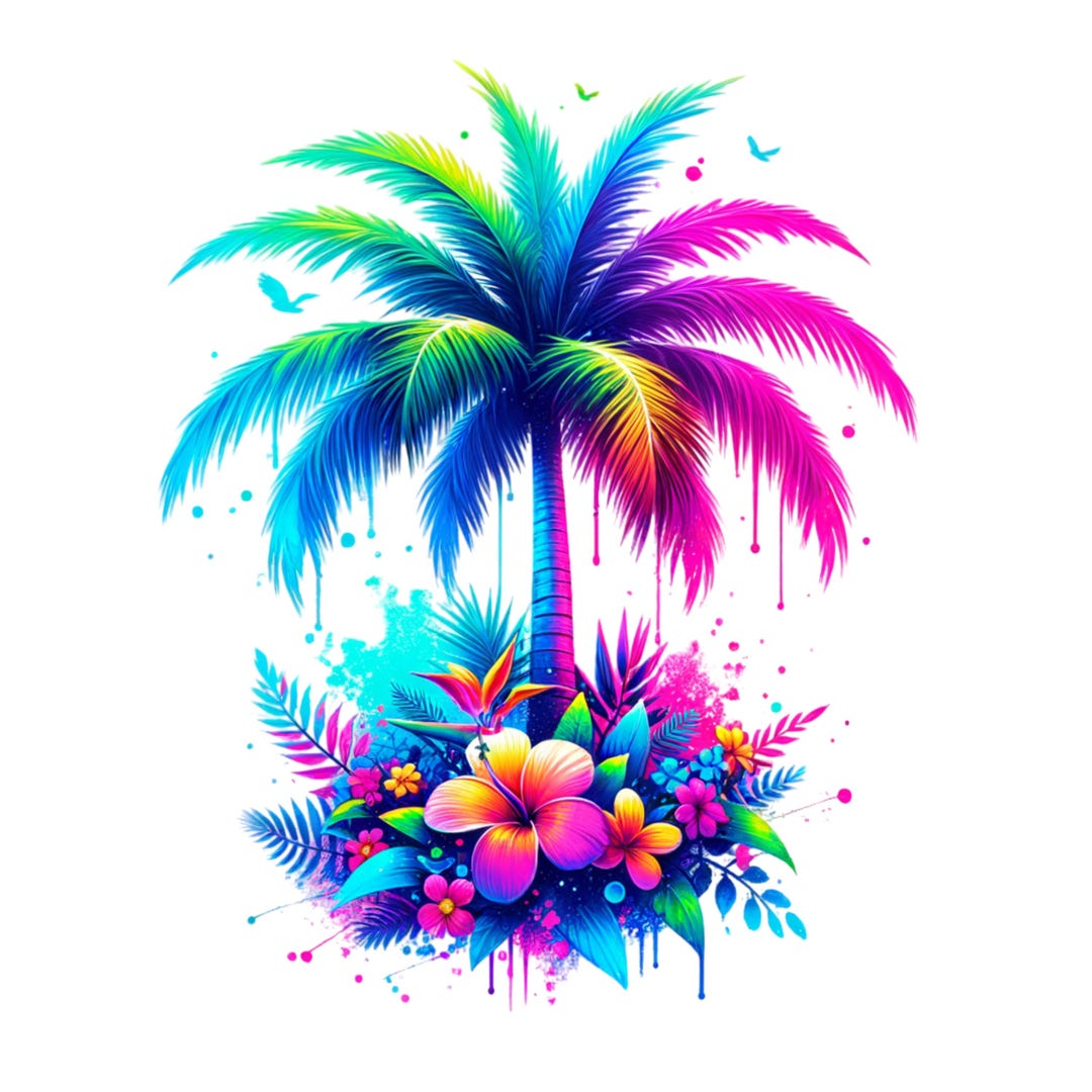 Neon Palm Tree PNG: Tropical Clipart, Sublimation Design (digital ...