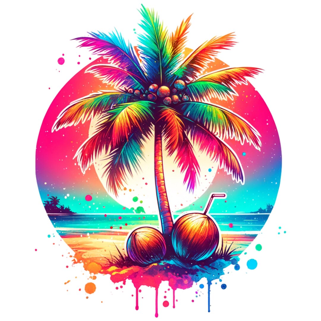Neon Coconut Palm Tree PNG: Summer Beach Clipart (digital Download) - Etsy