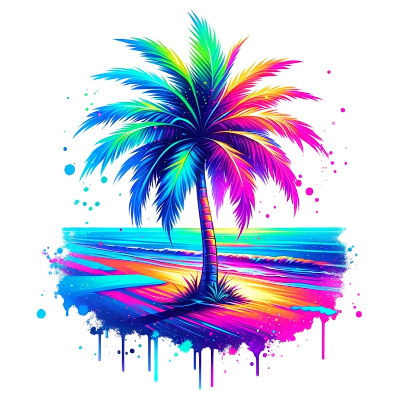 Neon Palmtree PNG, Sublimation Design, Colorful Summer Clip Art, Beach ...