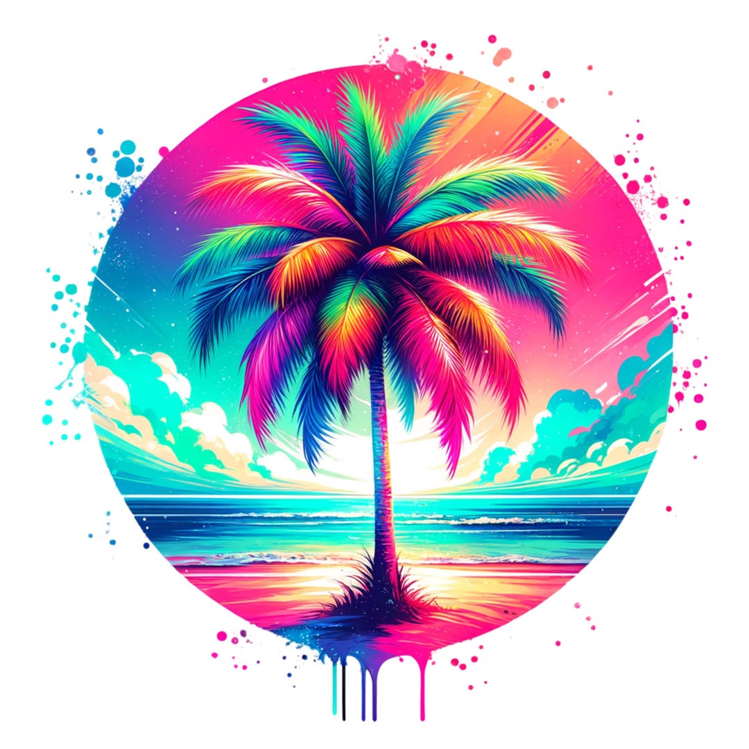 Neon Palm Tree Clipart - Tropical Summer PNG Image (digital Download ...