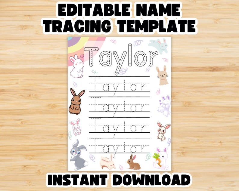 Name Tracing Page Editable Template Toddler Preschooler Learning ...