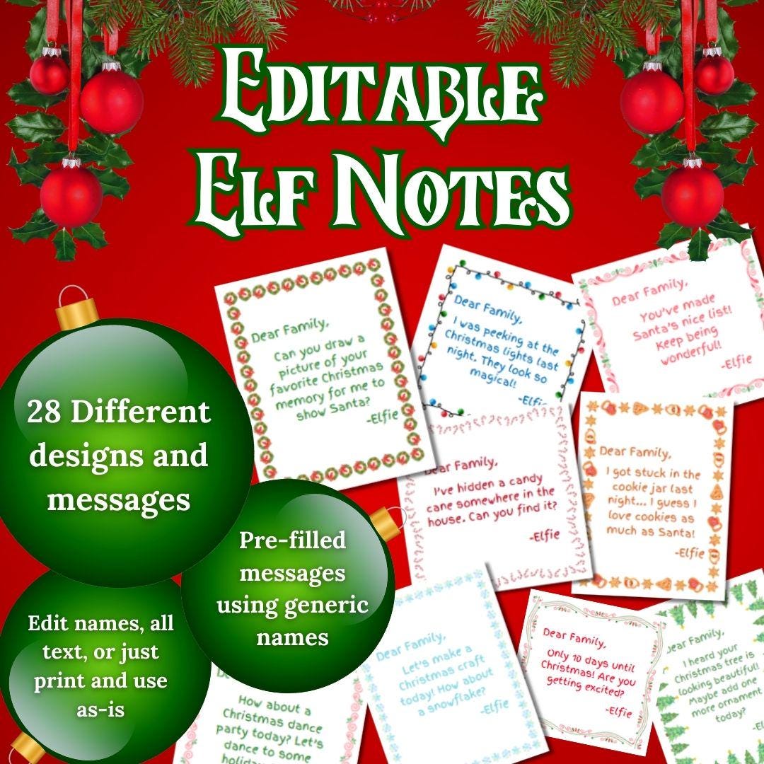 Editable Elf Notes, Pre-made and Editable Canva Template for 28 Notes ...