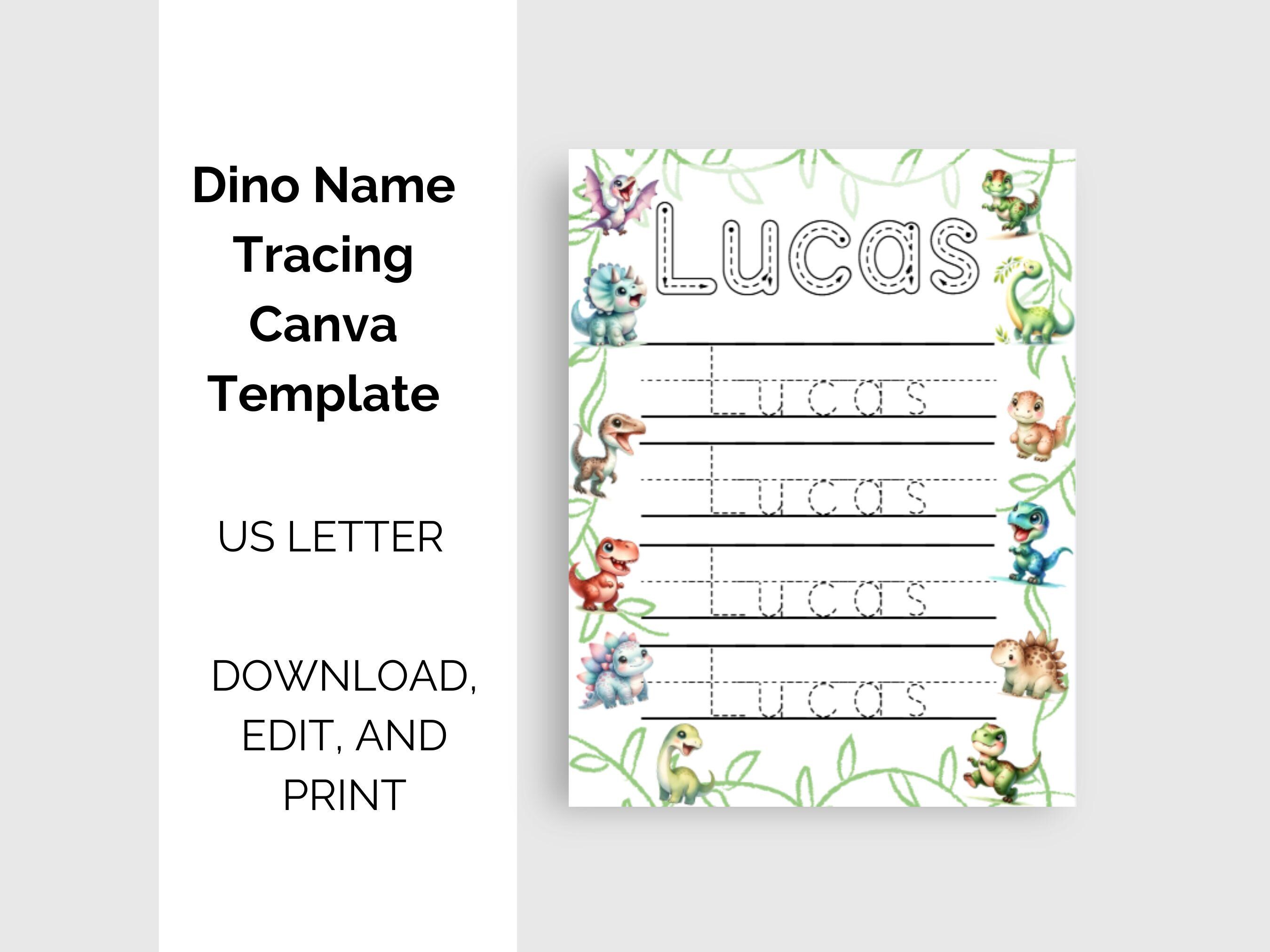 Editable Name Tracing Canva Template Dinosaur Themed - Etsy