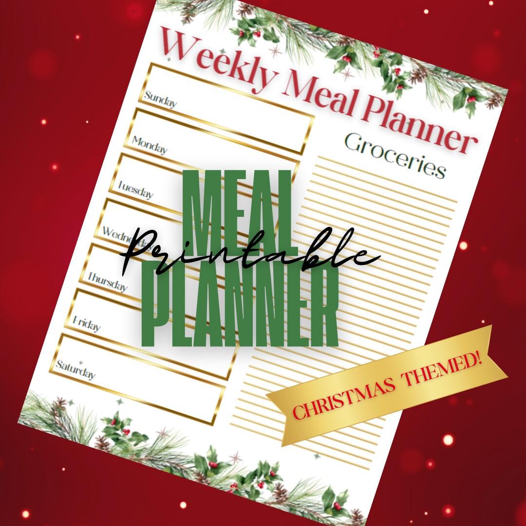 Christmas Themed Weekly Meal Planner and Grocery List Printable, Meal ...