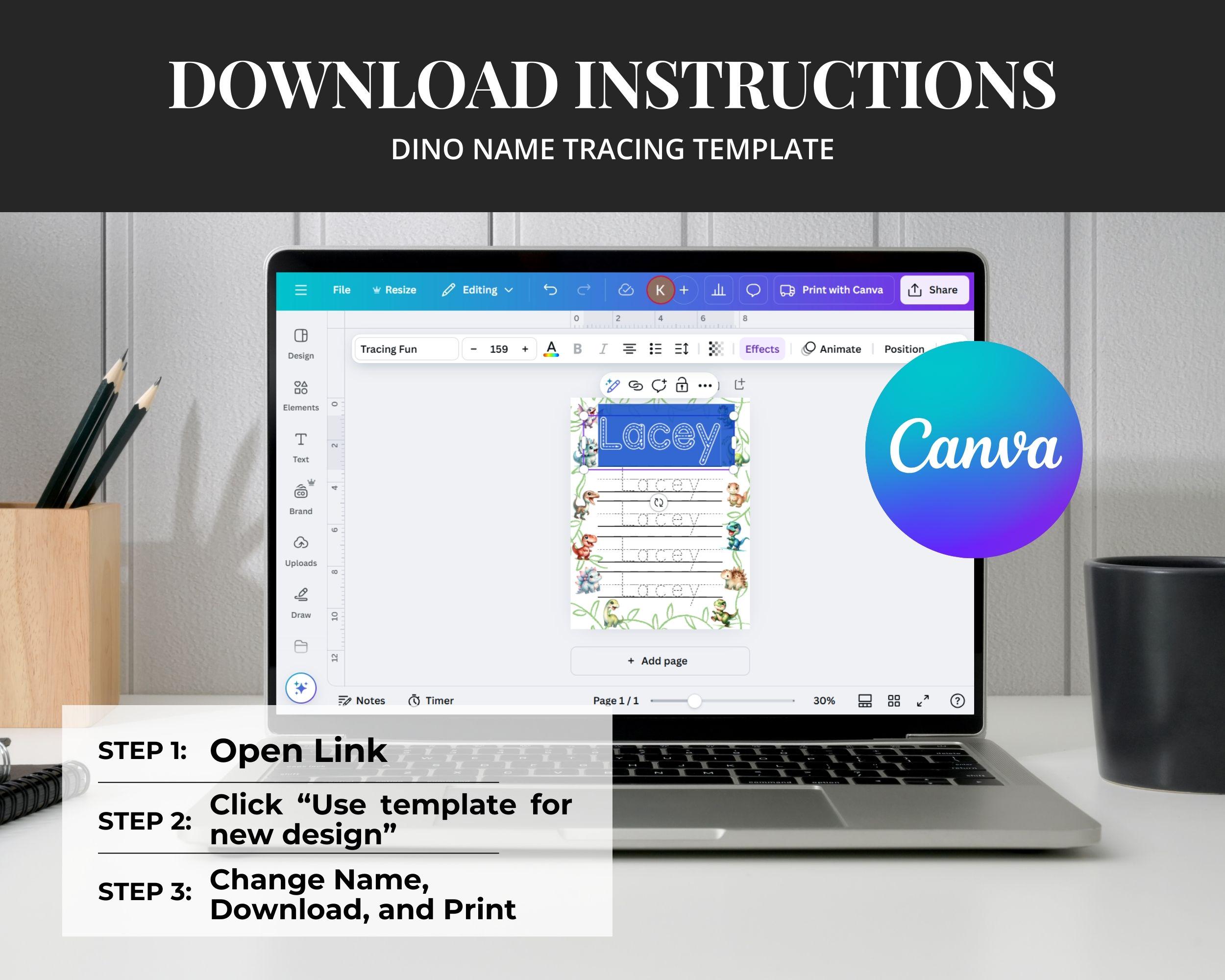 Editable Name Tracing Canva Template Dinosaur Themed - Etsy