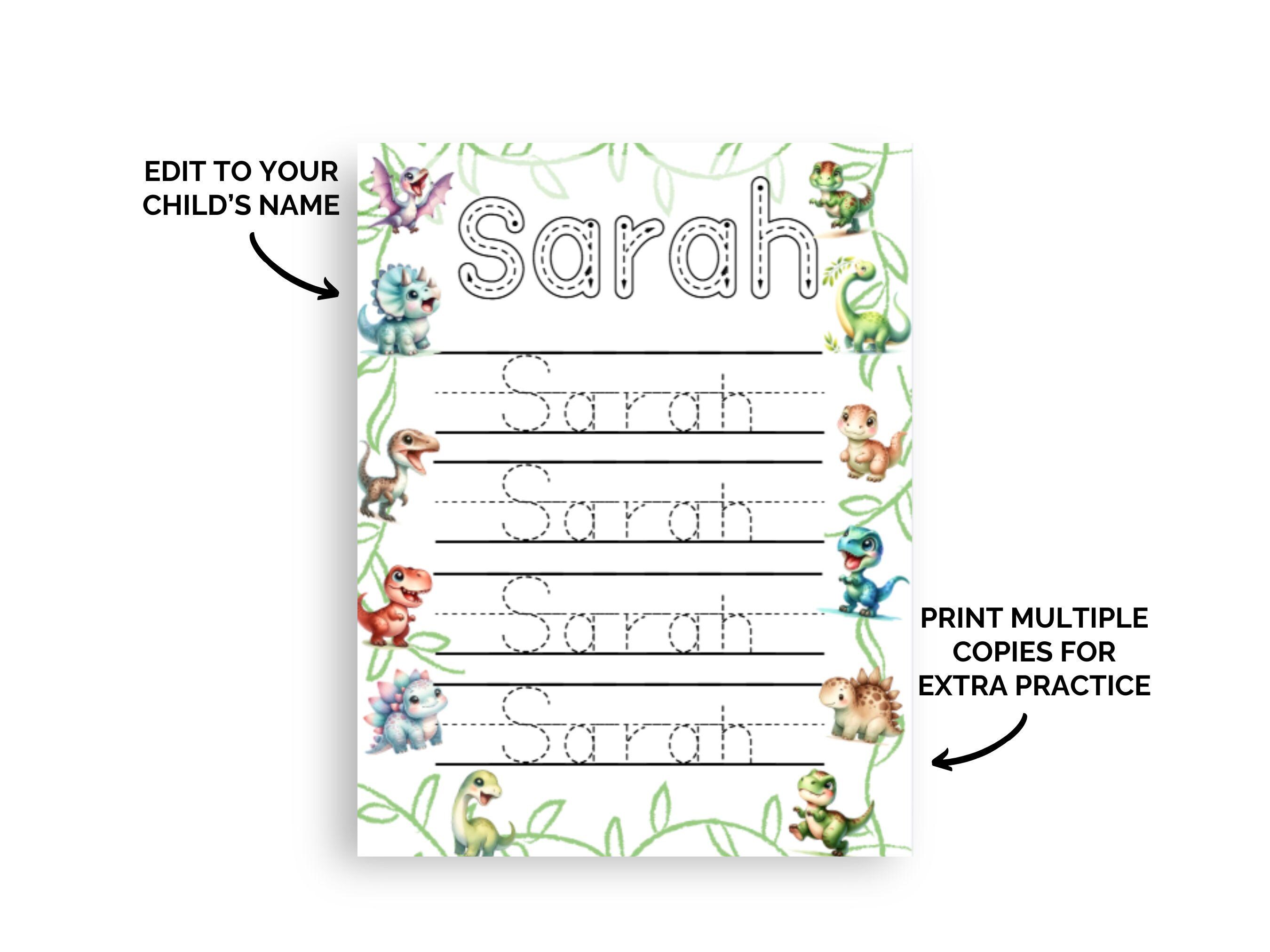 Editable Name Tracing Canva Template Dinosaur Themed - Etsy