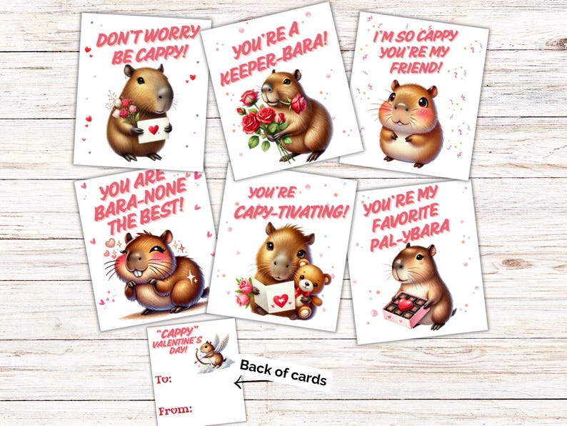 Capybara Valentine's Day Cards, Printable Classroom Exchange for Kids ...