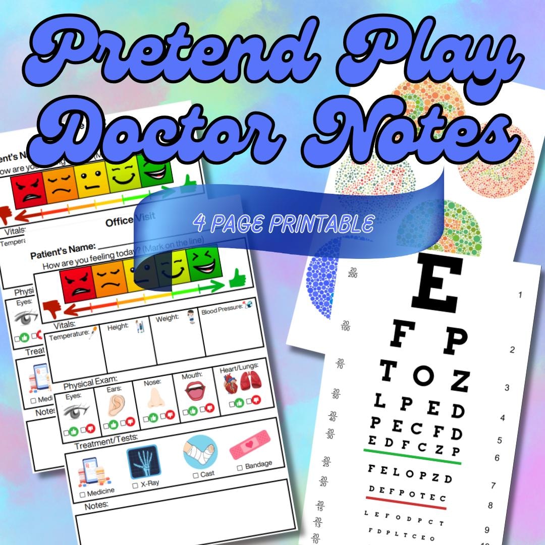 Pretend Play Printable Doctor Notes, Eye Exam, Color Blind Test - 4 ...