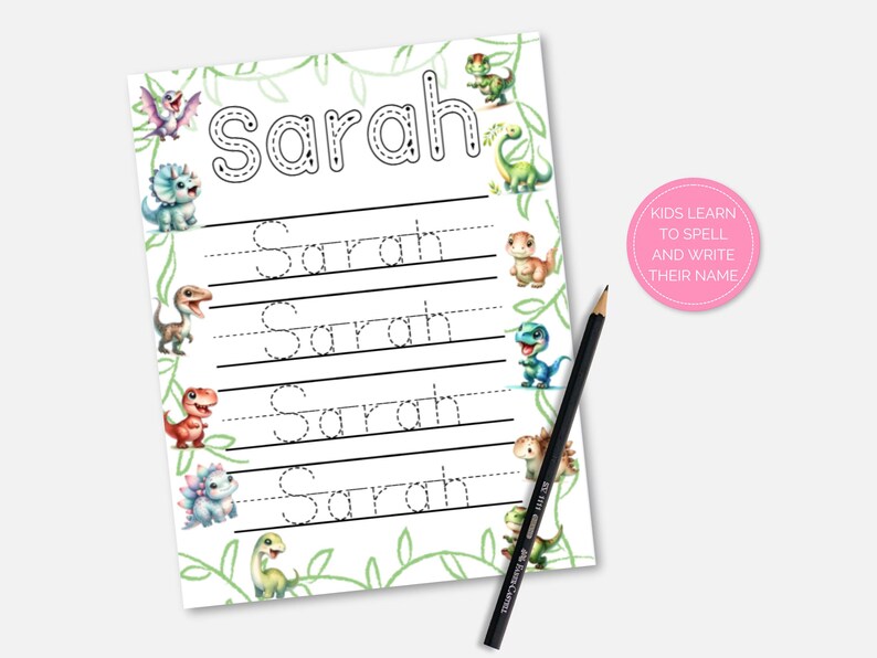 Editable Name Tracing Canva Template Dinosaur Themed - Etsy