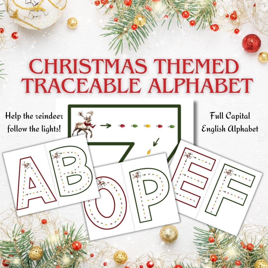 Christmas Themed Alphabet Tracing Printable - Etsy