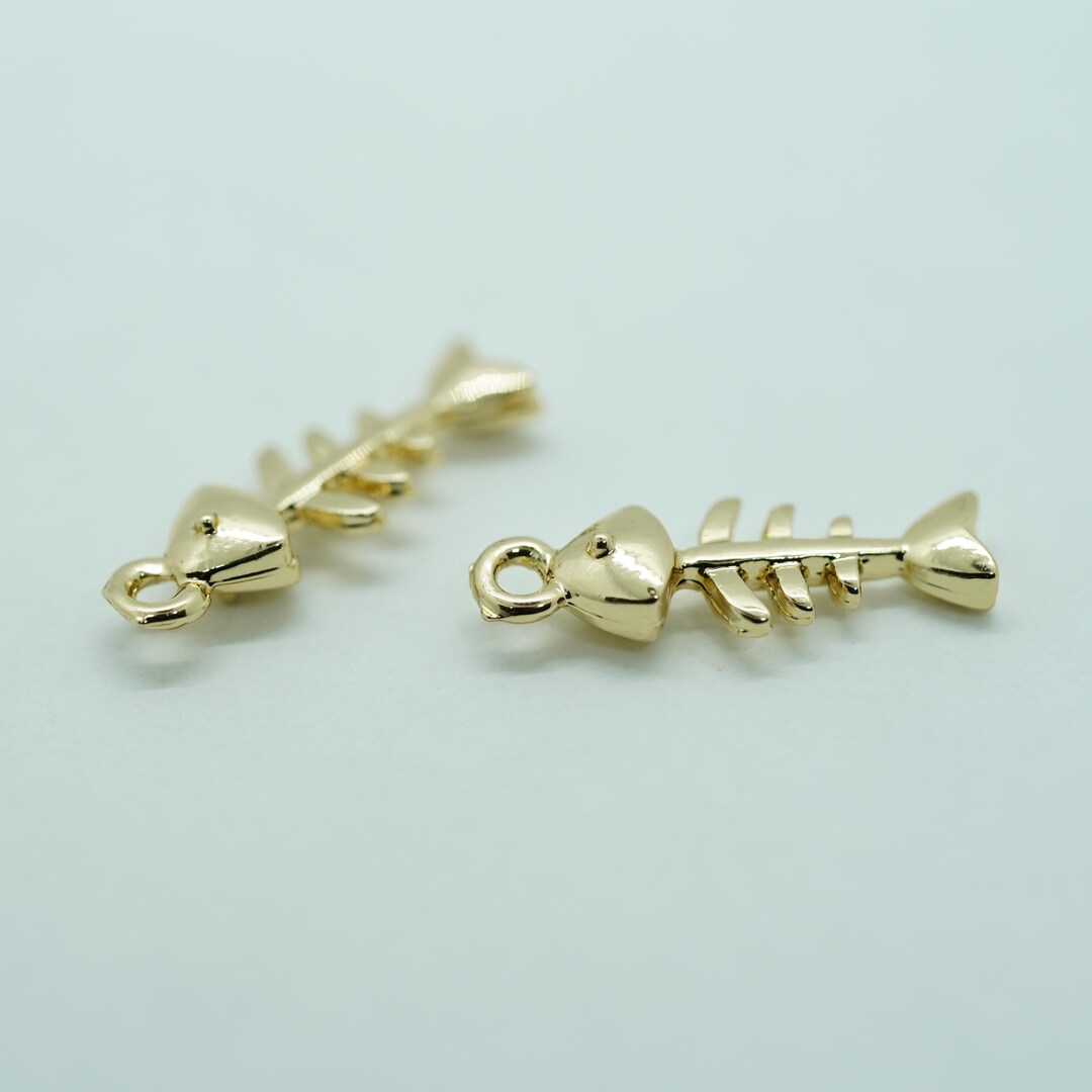 Mini Gold Fish Bone Charms – Zinc Alloy, Double-sided Design, 16x6mm ...