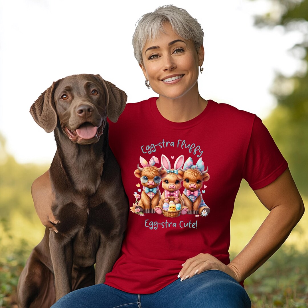 Egg-stra Fluffy T-shirt, Cute Highland Cow Tee, Cute Animal Tee, Spring ...