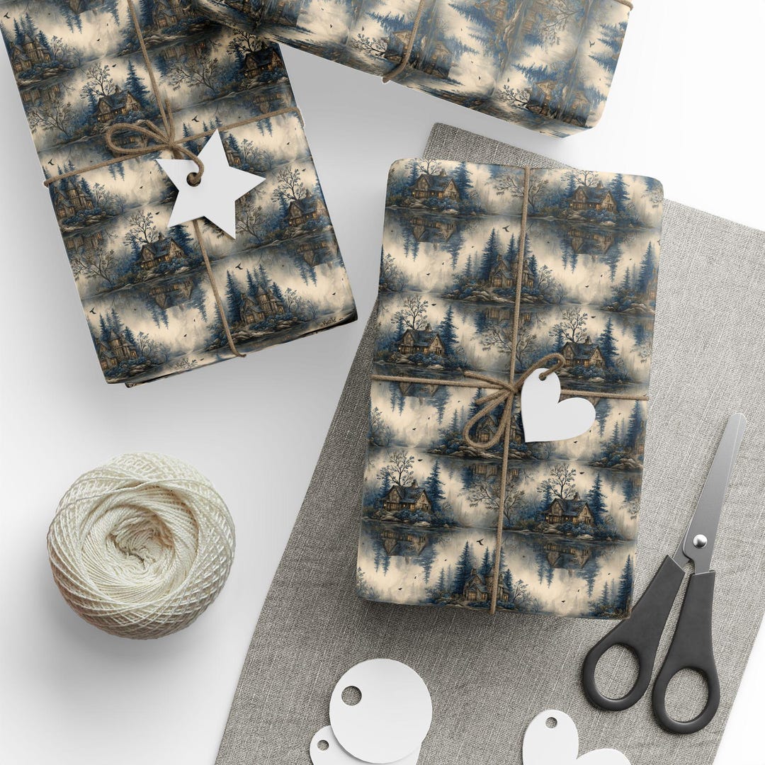 Winter Forest Christmas Wrapping Paper: Rustic Vintage Landscape - Etsy