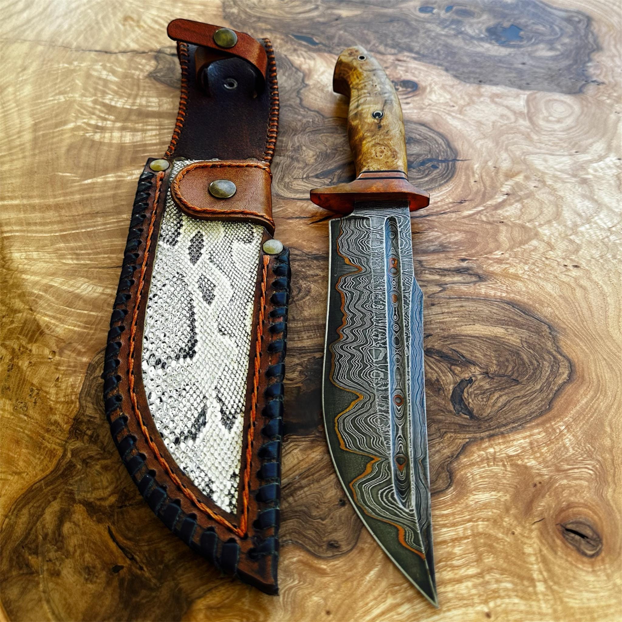 Copper Damascus Bowie Knife A Master Piece of Knife Making Natural ...