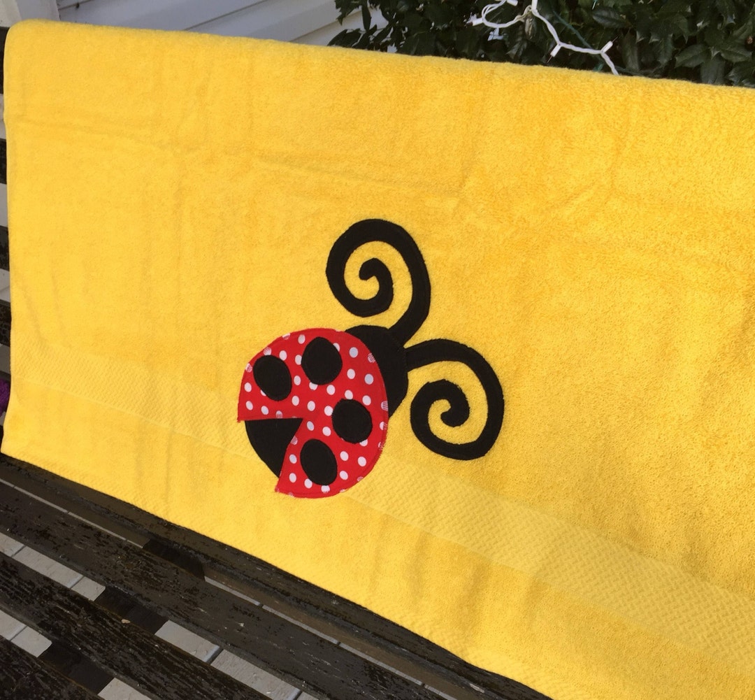 Yellow Ladybug Towel, Ladybug Bathroom Décor, Kid's Ladybug Towel ...