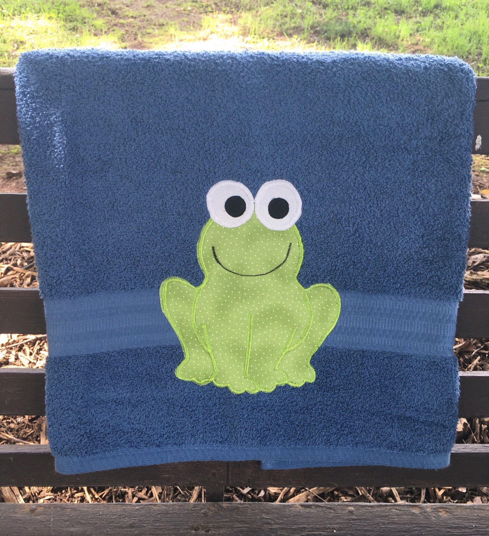 Teal Frog Bath Towel, Personalized Cotton Applique - Etsy