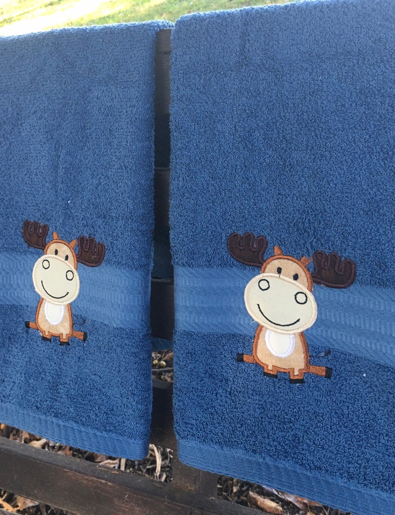 Embroidered Moose Towel, Personalized Kids Bath Decor - Etsy