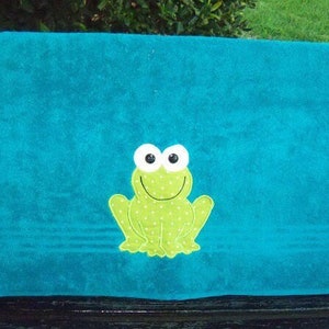 Teal Frog Bath Towel, Personalized Cotton Applique - Etsy