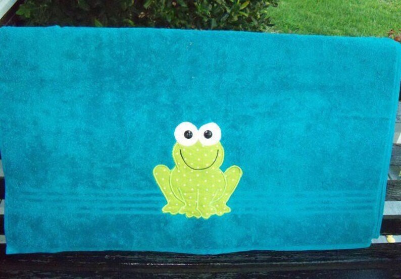 Teal Frog Towel, Frog Bath Towel, Kid's Frog Towel, Personalized Towel ...
