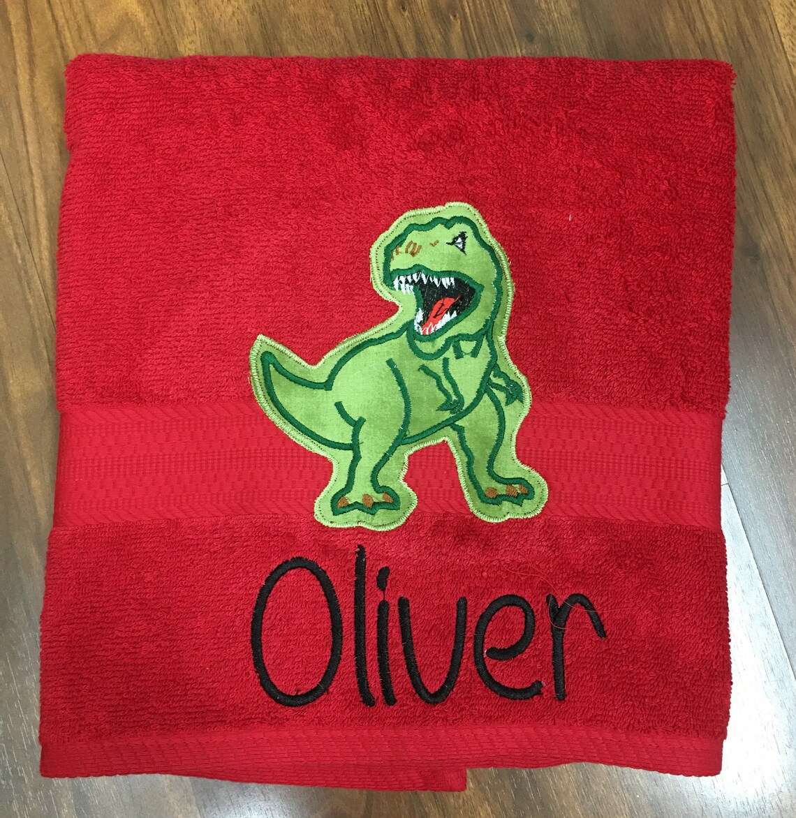 Embroidered T-rex Cotton Kids Bath Towel, Personalized Dinosaur Gift - Etsy