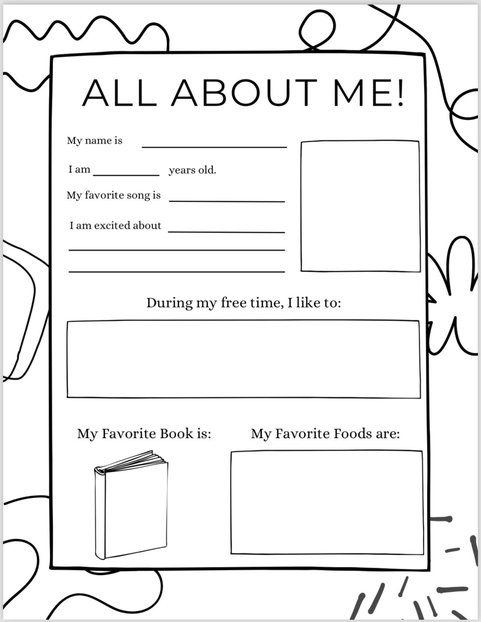 All About Me Form, About Me Sheet, Hi My Name Is, Favorites - Etsy UK
