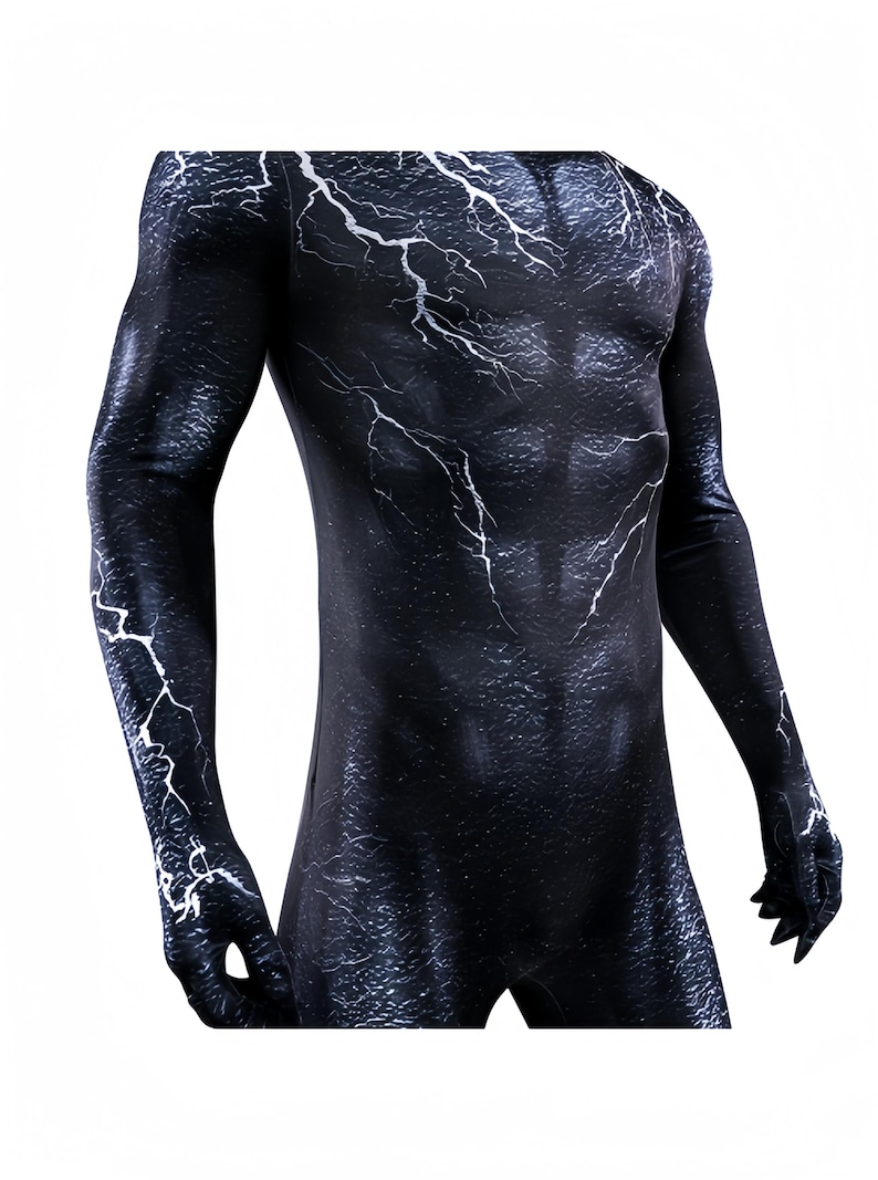 Venom Costume Bodysuit — Men’s Black Lycra Symbiote Jumpsuit Halloween ...