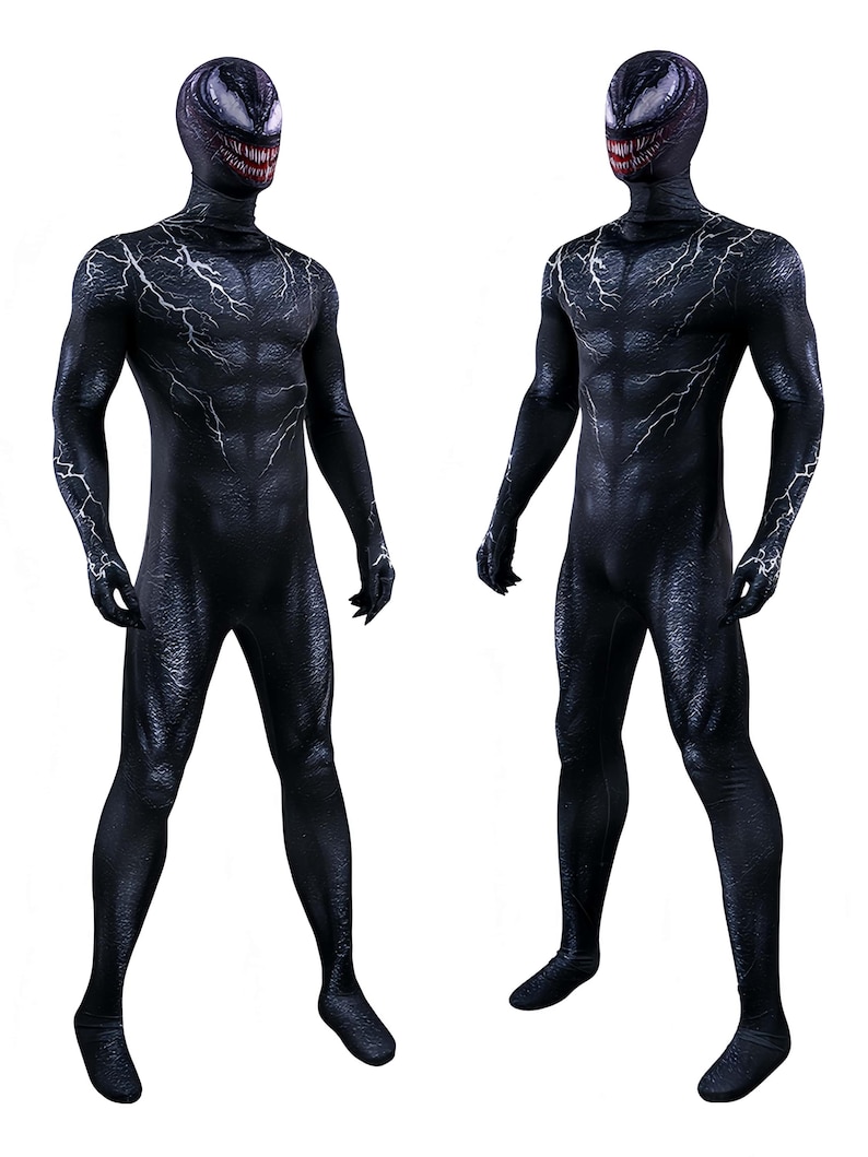 Venom Costume Bodysuit — Men’s Black Lycra Symbiote Jumpsuit Halloween ...