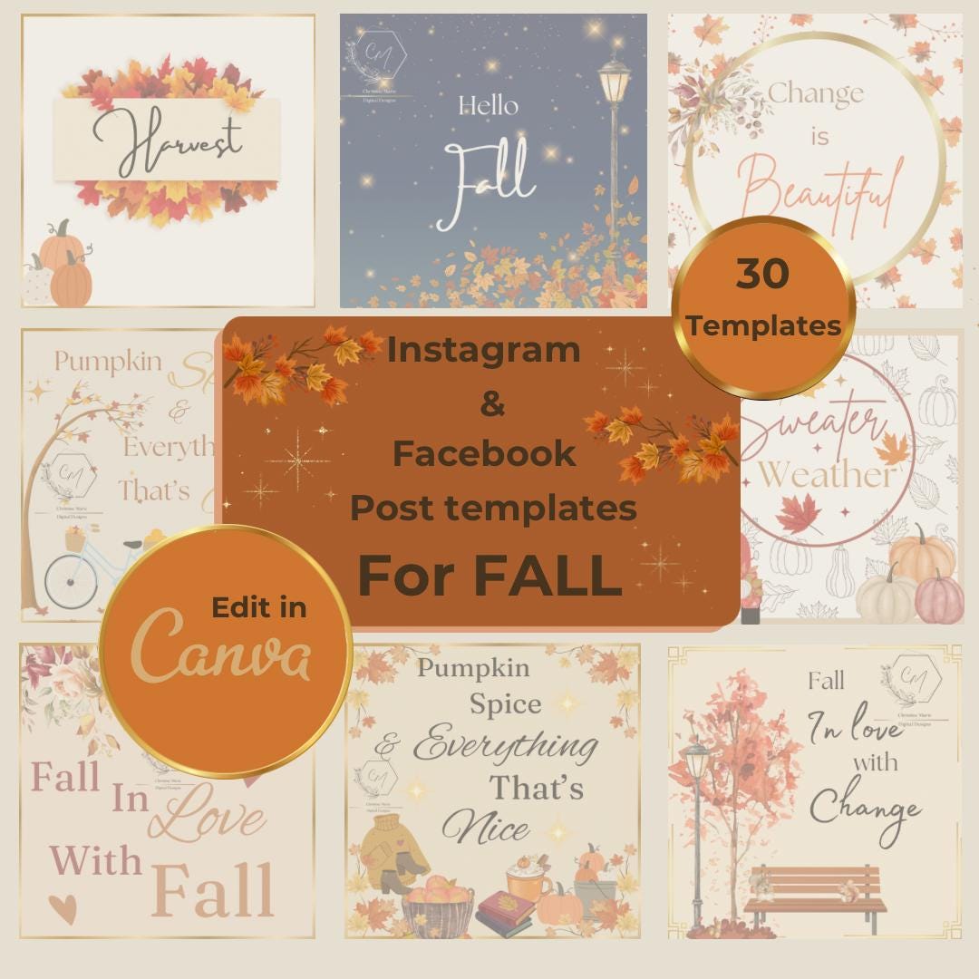 Fall Instagram Post Templates - Canva Editable - Fall Autumn November ...