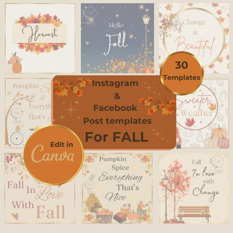 Fall Instagram Post Templates - Canva Editable - Fall Autumn November ...
