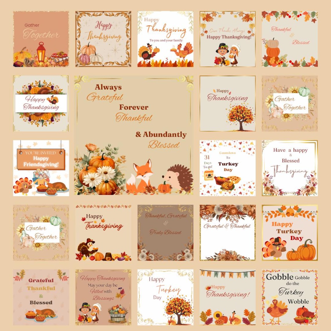 Thanksgiving Instagram Post Templates Canva Editable Instagram ...