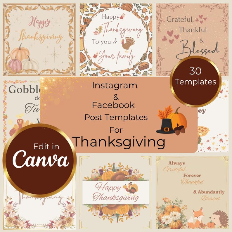 Thanksgiving Instagram Post Templates - Canva Editable - Instagram ...