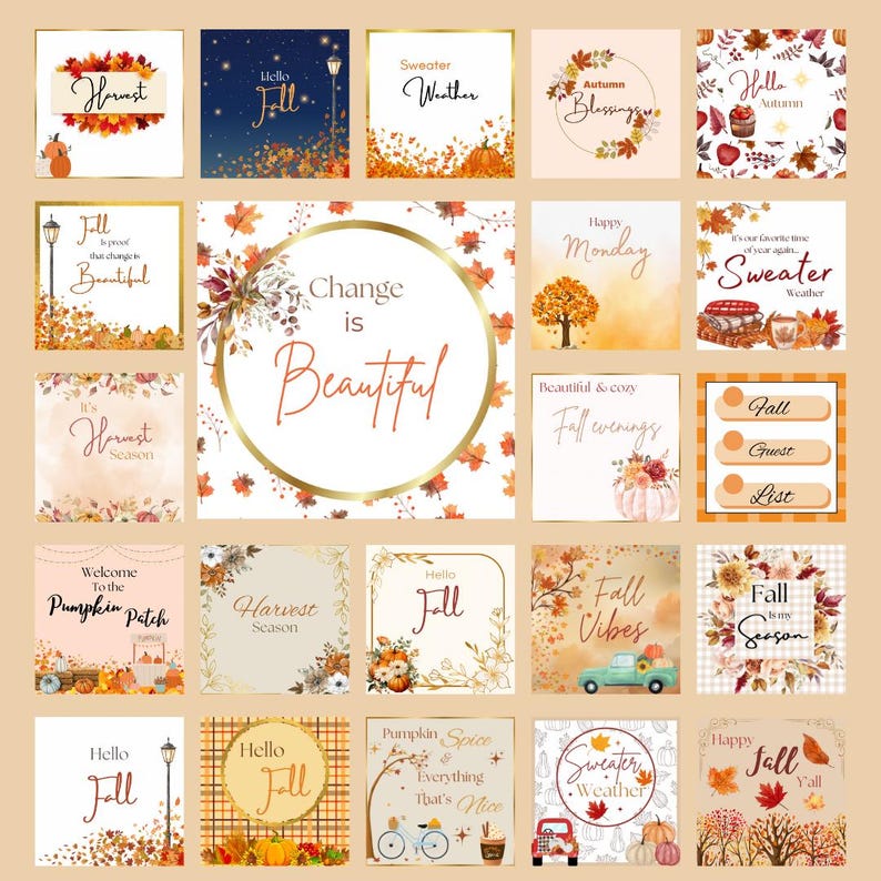 Fall Instagram Post Templates - Canva Editable - Fall Autumn November ...