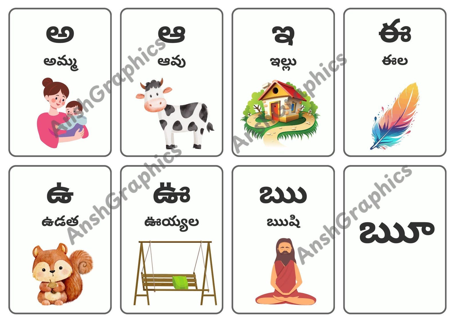 Telugu Varnamala Flashcards Printable - Etsy Canada